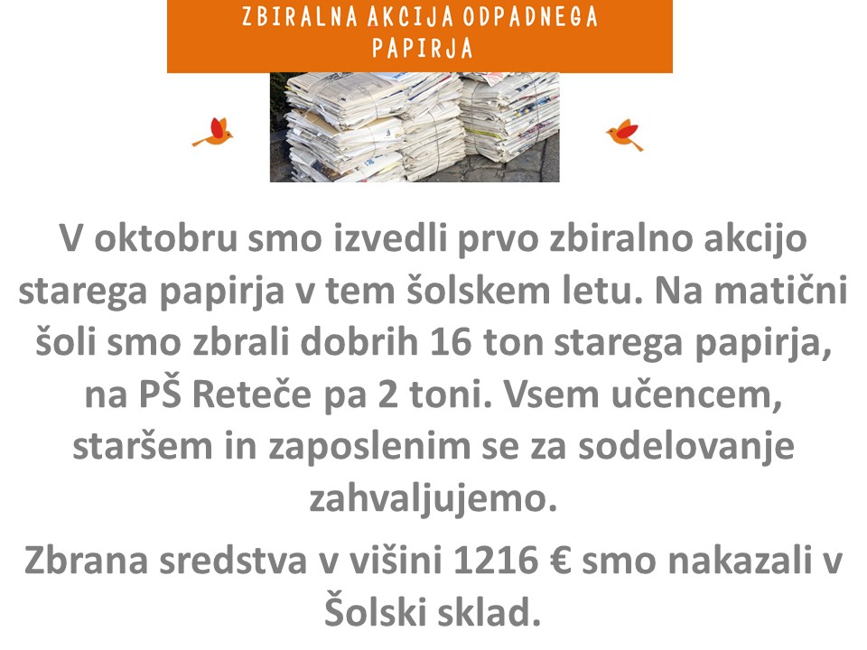Jesenska zbiralna akcija odpadnega papirja - OŠCG